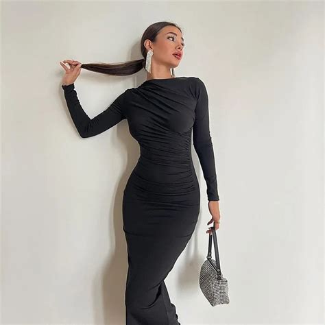 Seksowne Wieczorowe Czarne Sukienki Bodycon Maxi Dla Kobiet 2023 Jesie