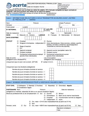 Remplissable En Ligne Acerta Declaration Nouveau Travailleur Nom