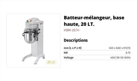 BATTEUR MÉLANGEUR BASE HAUTE 20 LITRES DIAMOND à 3480 34450