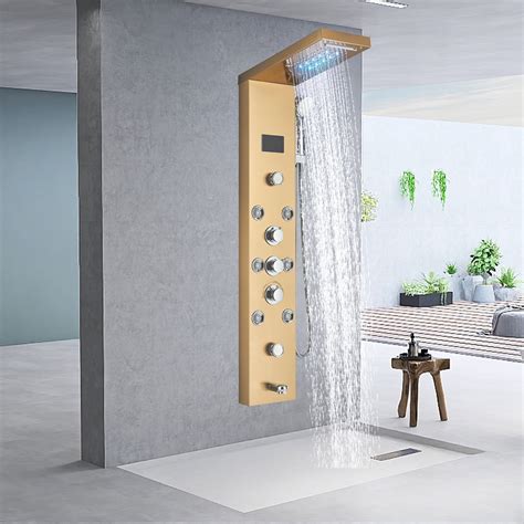 Shower Panel Tower System Stainless Steel Gold LED Multi Function