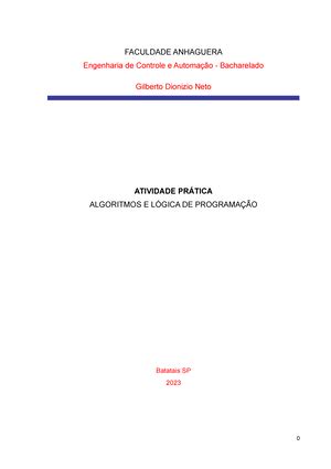 Relatório de Aula Prática Algoritmos e Programação Estruturada