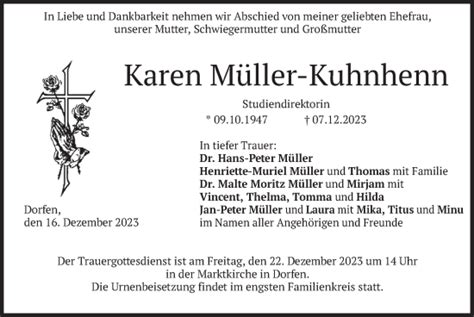 Traueranzeigen von Karen Müller Kuhnhenn trauer merkur de