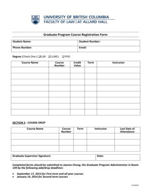 Fillable Online Wwwarc Law Ubc Graduate Program Course Registration