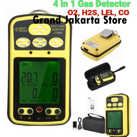 Jual H2S O2 CO LEL Smart Sensor Gas Detector ST8990 Multi 4in1 Monitor