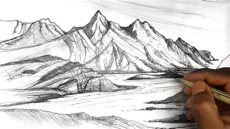 How To Draw Mountains Mountain Sketches In Mountain Drawing