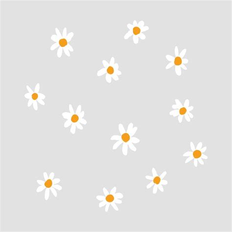 Cute Daisy Flower Element Vector In Gray Background Hand Drawn Style