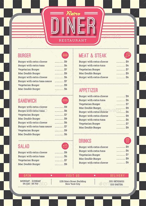 Retro Diner Menu Diner Aesthetic Diner Menu Retro Diner