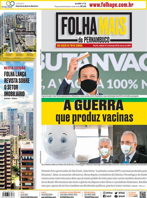 Capa Folha de Pernambuco Edição Sábado 27 de Março de 2021