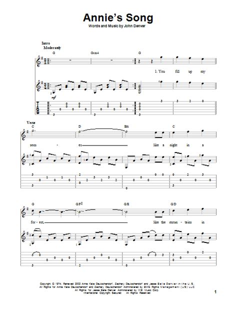 Annie S Song By John Denver Sheet Music For Solo Guitar At Sheet Music