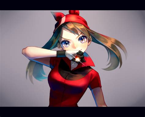 Safebooru 1girl Bandana Breasts Brown Hair Haruka Pokemon Highres Holding Holding Poke