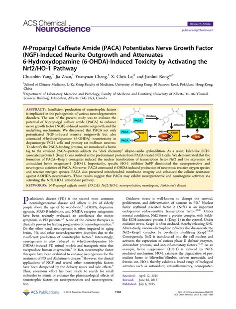 PDF N Propargyl Caffeate Amide PACA Potentiates Nerve Growth Factor