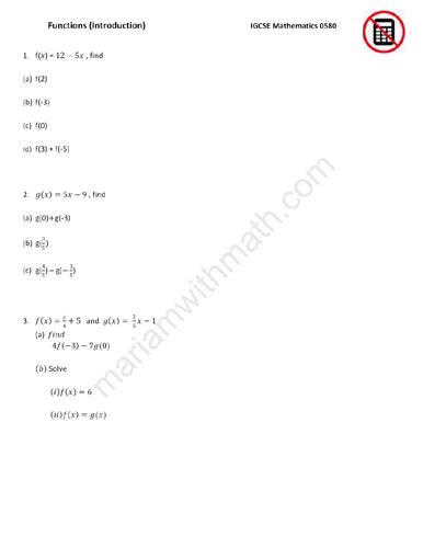 functions igcse mathematics 0580 past papers worksheet teaching resources