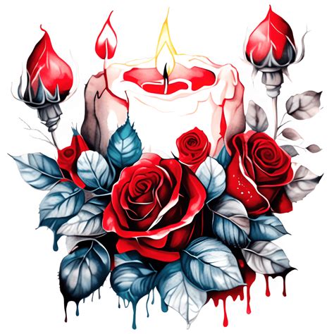 Watercolour Gothic Skull With Red Roses And Candles Creative Fabrica