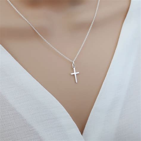 Small Cross Necklace Sterling Silver Cross Necklace Women Etsy UK