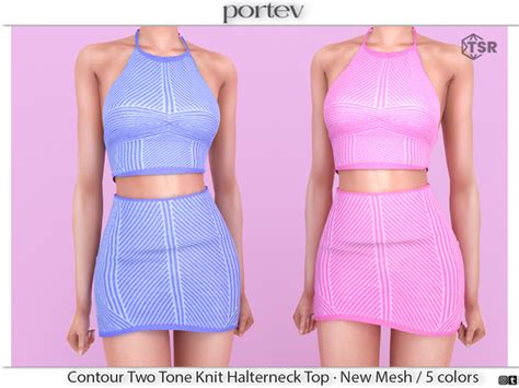 The Sims Resource Contour Two Tone Knit Halterneck Top