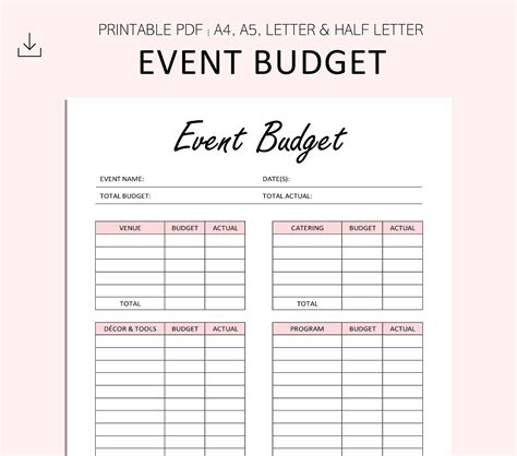Event Budget Printable Event Planning Event Expenses Tracker PDF A4 A5