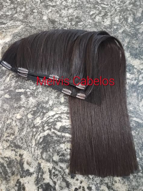 Aplique Tic Tac Cabelo Humano Castanho Liso 60cm 150gr 2 Faixas