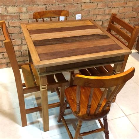 Mesa De Jantar Madeira Demolição Quadrada 4 Lugares Mercado Livre