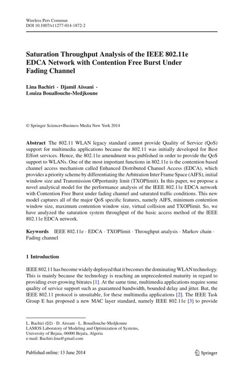 pdf saturation throughput analysis of the ieee 802 11e edca network with contention free burst