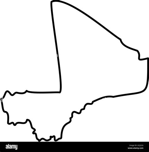 Mali Solid Black Outline Border Map Of Country Area Simple Flat