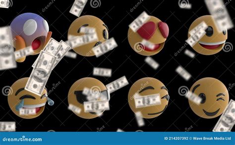 Animación De Billetes De Dólar Americano Cayendo Sobre Emojis Sobre