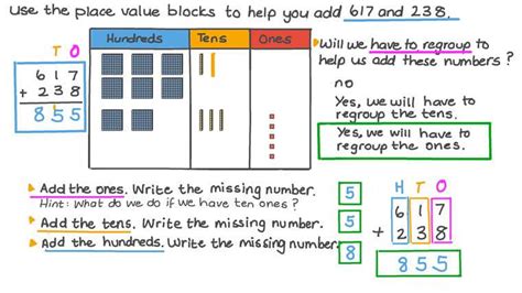 lesson column addition of three digit numbers regroup ones nagwa
