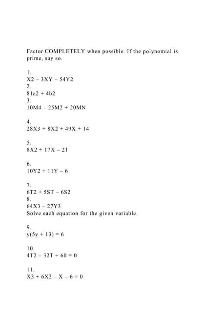 factor completely when possible if the polynomial is prime say docx