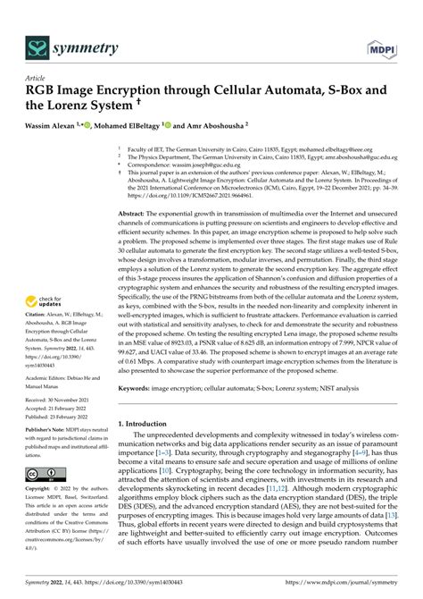 pdf rgb image encryption through cellular automata s box and the lorenz system