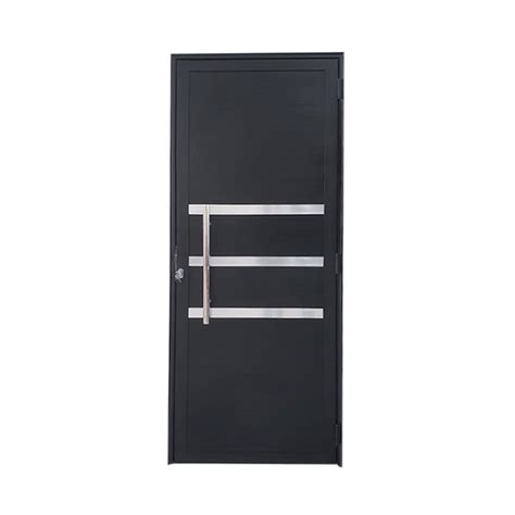 Porta De Alumínio Lambril Preto Puxador E Friso Linha 25 Dc Lado