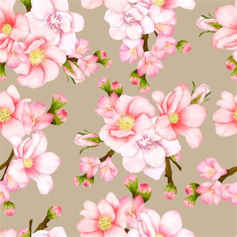 Free Vector Beautiful Seamless Pattern Cherry Blossom Flower