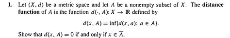 solved let x d be a metric space and let a be a nonempty