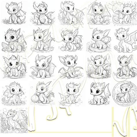 Baby Dragons Coloring Pages Sheets Etsy