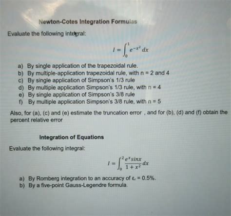 solved newton cotes integration formulas evaluate the