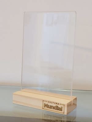 Kit 10 Displays 10x15 em Acrílico Base em Madeira Pinus