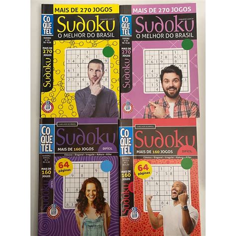 Kit 4 Livros de Sudoku Coquetel Nível difícil e médio Shopee Brasil