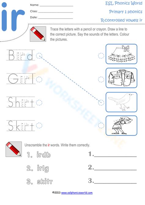 R Controlled Vowels Ir Worksheet
