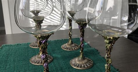 Set Of 6 Ornately Designed Metal Stemmed Red Wine Glasses Very Nice