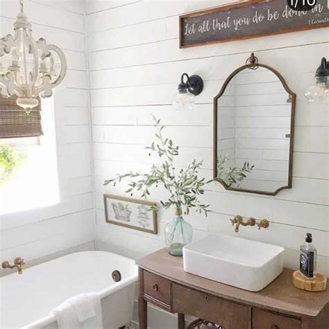 Shiplap Bathroom With Stained Wood Washstand Soul Lane