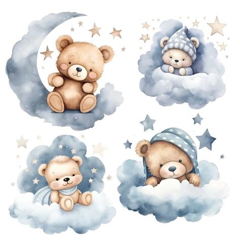 Watercolor Sleeping Teddy Bear Clipart Sleeping Teddy Bears Baby
