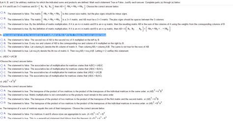 solved let a b and c be arbitrary matrices for which the