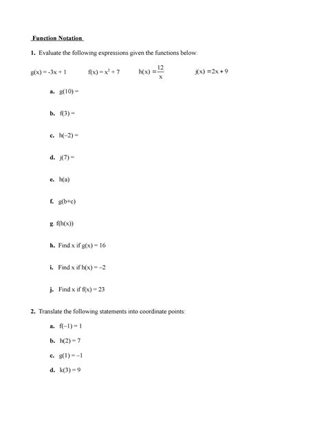 function notation worksheet answers