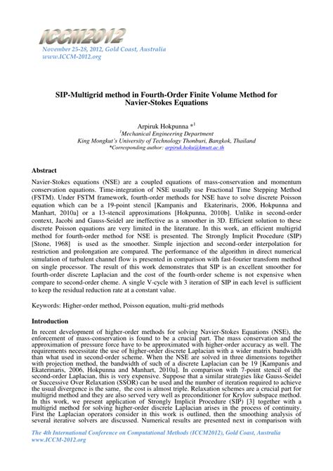 pdf sip multigrid method in fourth order finite volume method for navier stokes equations
