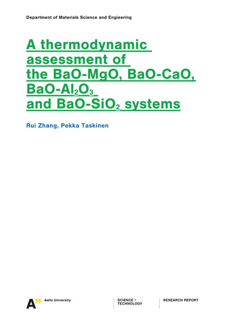 pdf a thermodynamic assessment of the bao mgo bao cao bao al2o3 and bao sio2 systems
