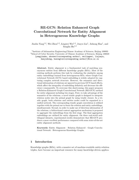 pdf re gcn relation enhanced graph convolutional network for entity alignment in
