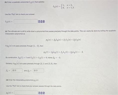 solved find the quadratic polynomial that interpolates the