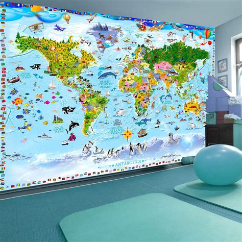 Papier Peint Adh Sif Carte Du Monde Pour Les Enfants X Cm