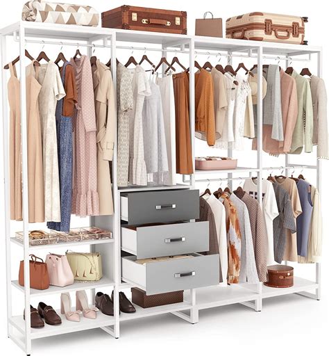 Homieaay Large Wardrobe System Heavy Duty Rack With 3 Drawers 11