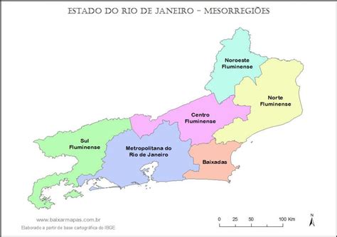Mesoregions Rio de Janeiro map Map of mesoregions Rio de Janeiro Brésil