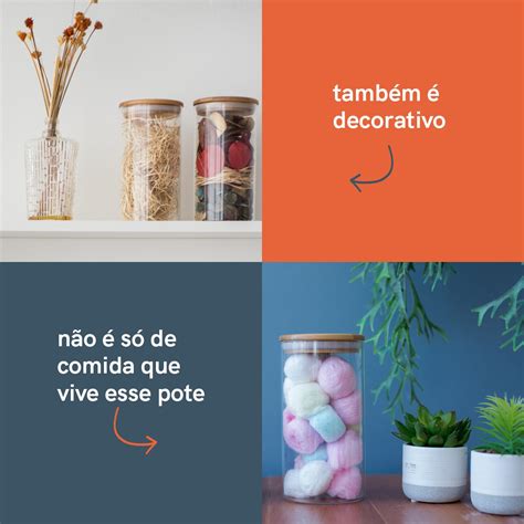 Kit Potes De Vidro Para Mantimentos Ml Tampa Bambu