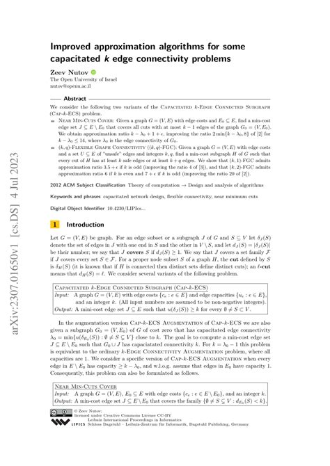 pdf improved approximation algorithms for some capacitated k edge connectivity problems